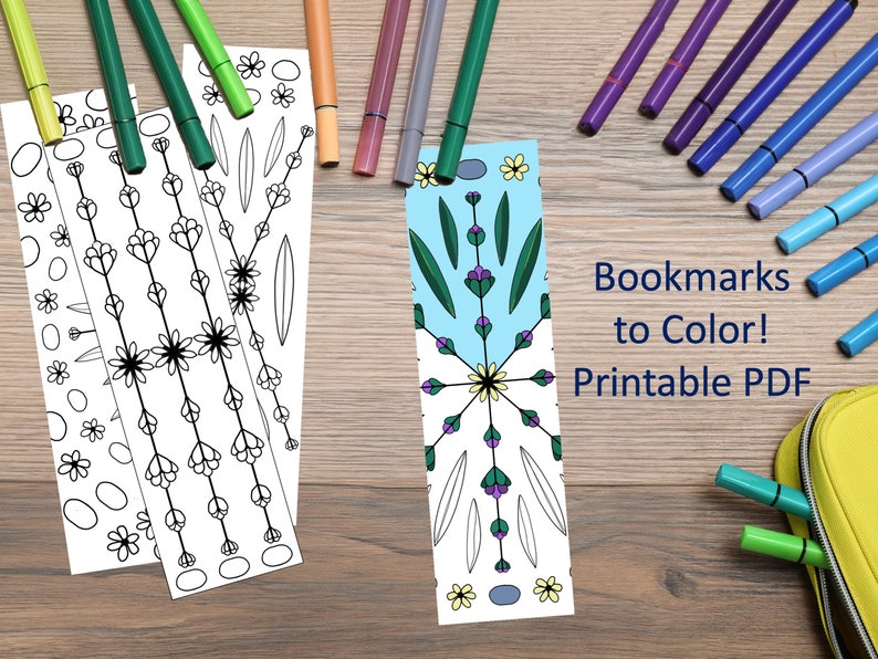4 Hand Drawn Flower Mandala Bookmarks to Color, Printable PDF Instant ...