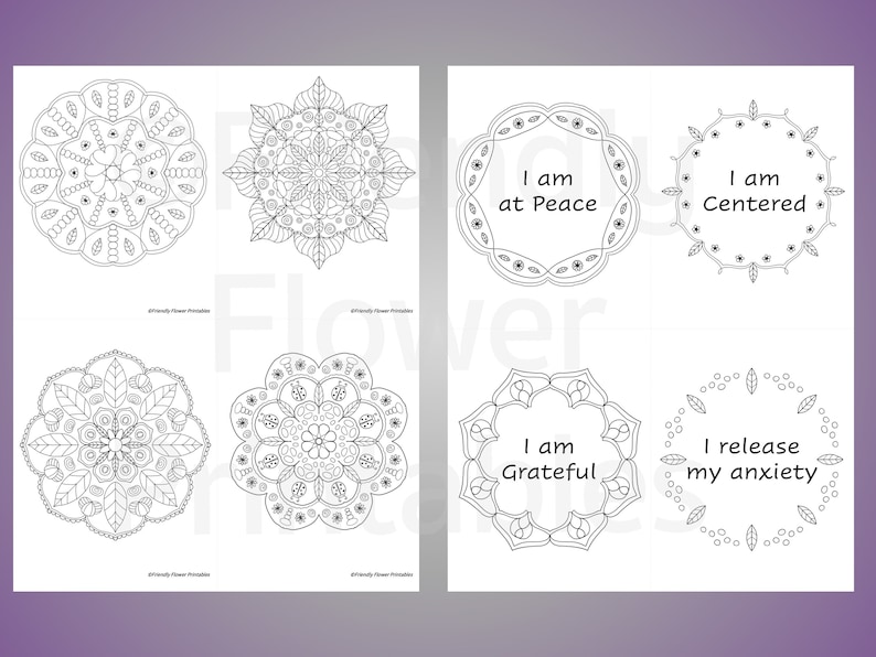 20 Affirmation Coloring Cards, Mandala Design, Printable PDF - Etsy