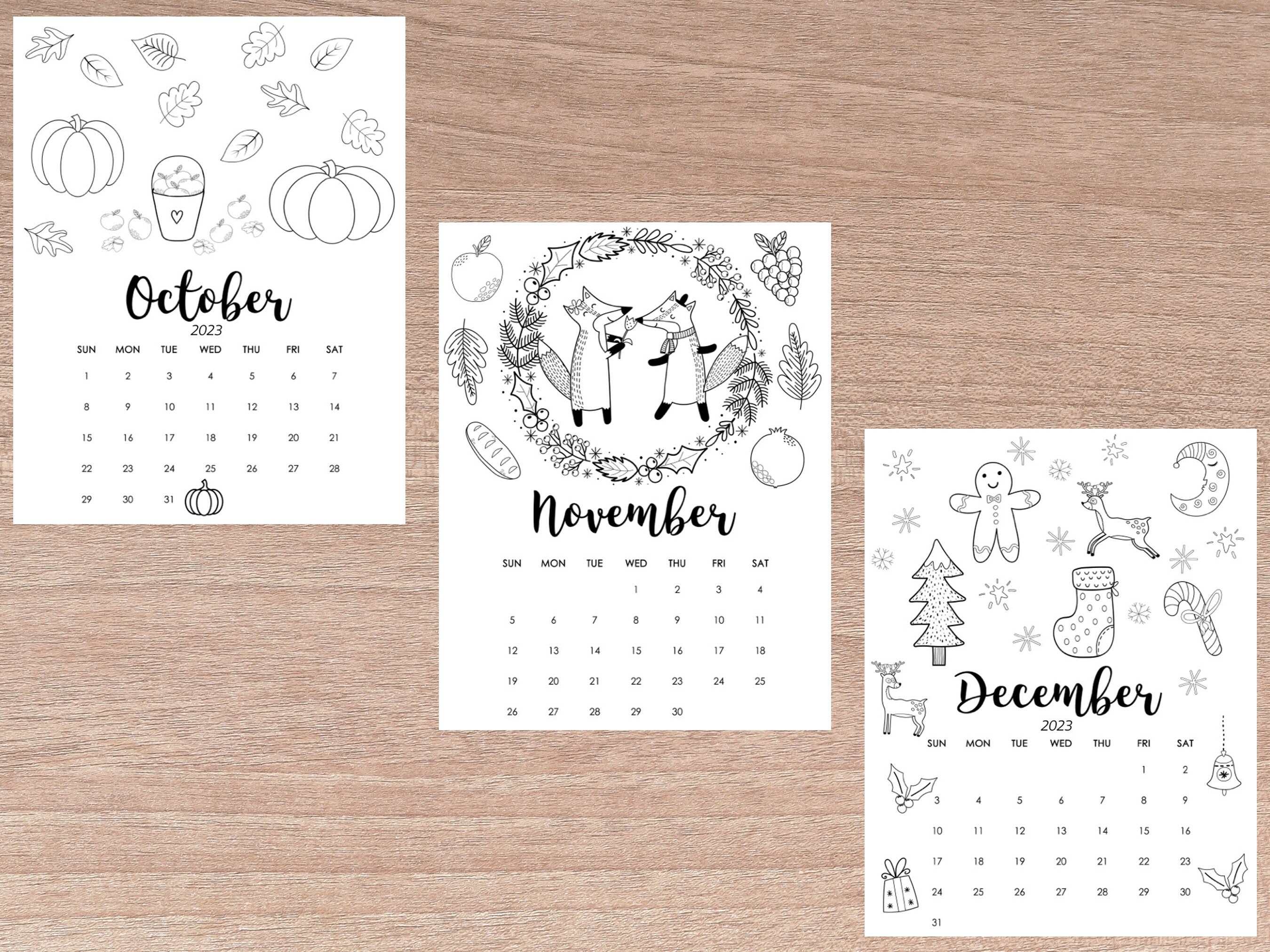 2023 12-month Coloring Calendar, Coloring Pages, Adults & Kids ...