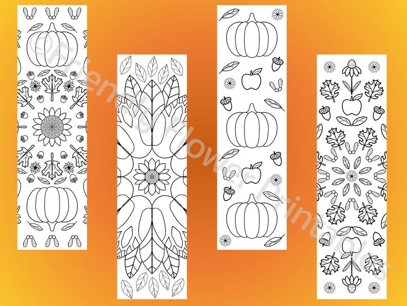 4 Hand Drawn Autumn Mandala Bookmarks to Color, Printable PDF Instant ...
