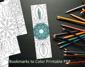 4 Hand Drawn Flower Mandala Bookmarks to Color, Printable PDF Instant ...