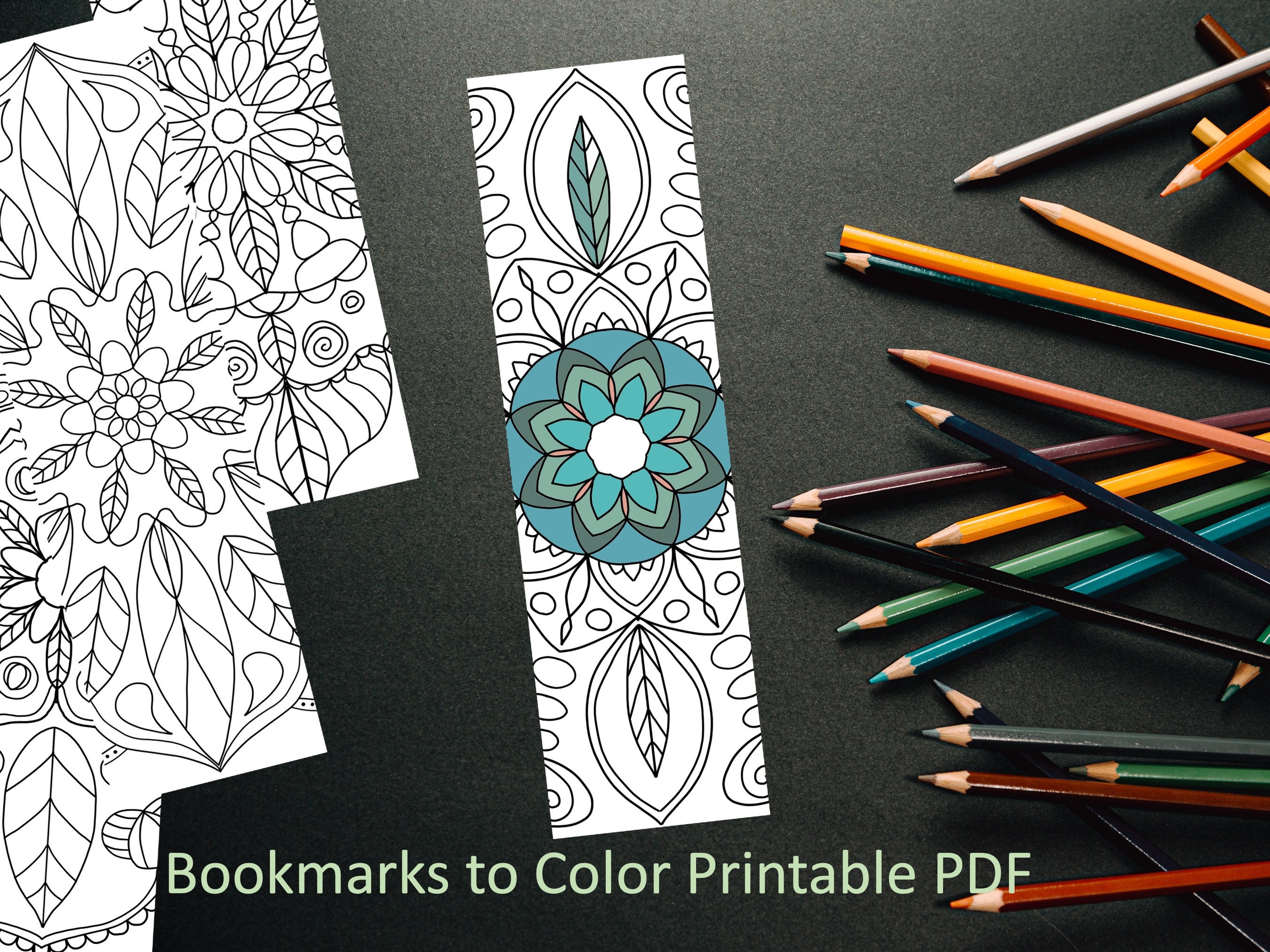4 Hand Drawn Mandala Bookmarks to Color, Printable PDF Instant Download ...