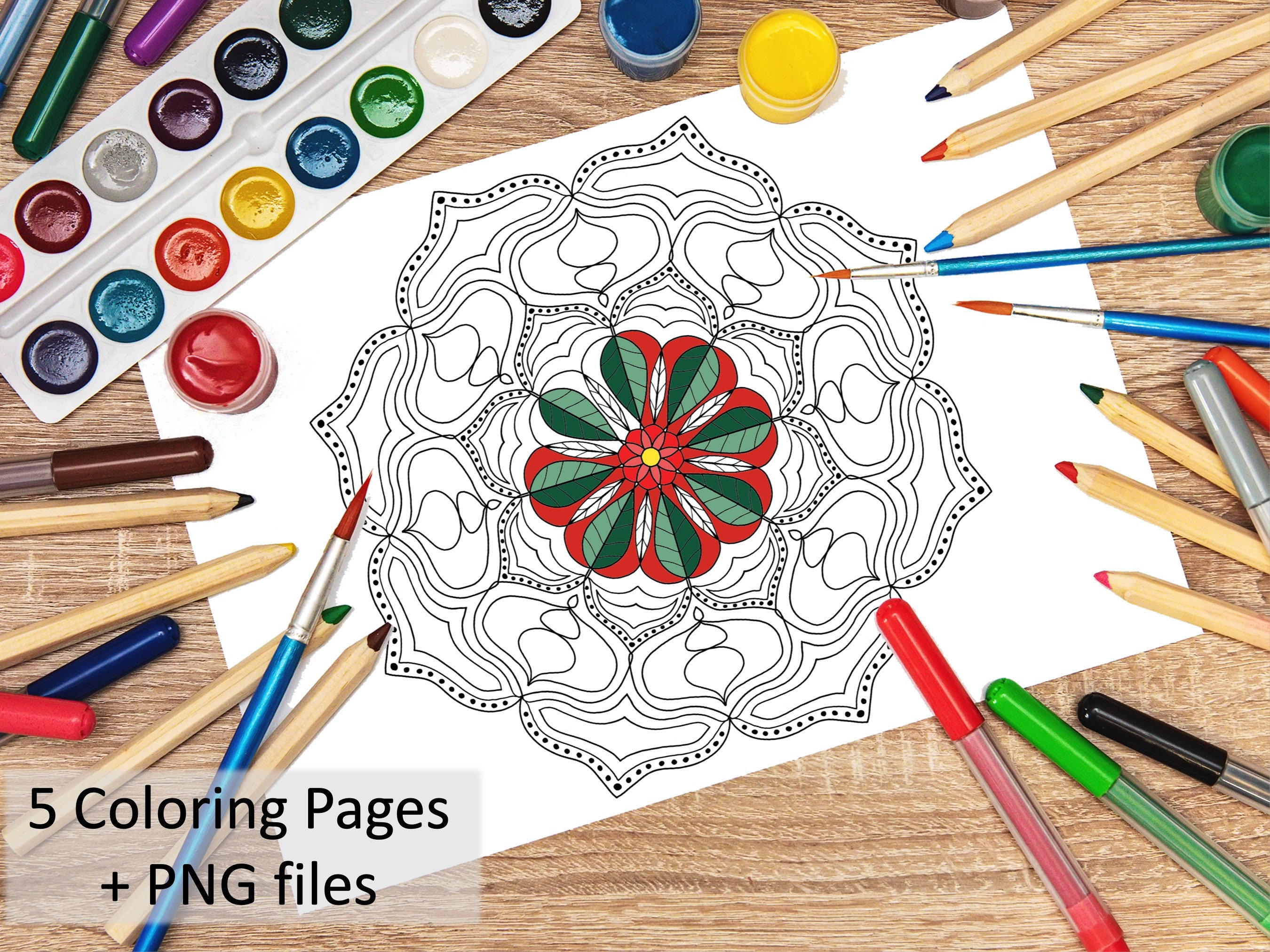 5 Hand Drawn Mandala Coloring Pages, Printable PDF, PNG Included - Etsy