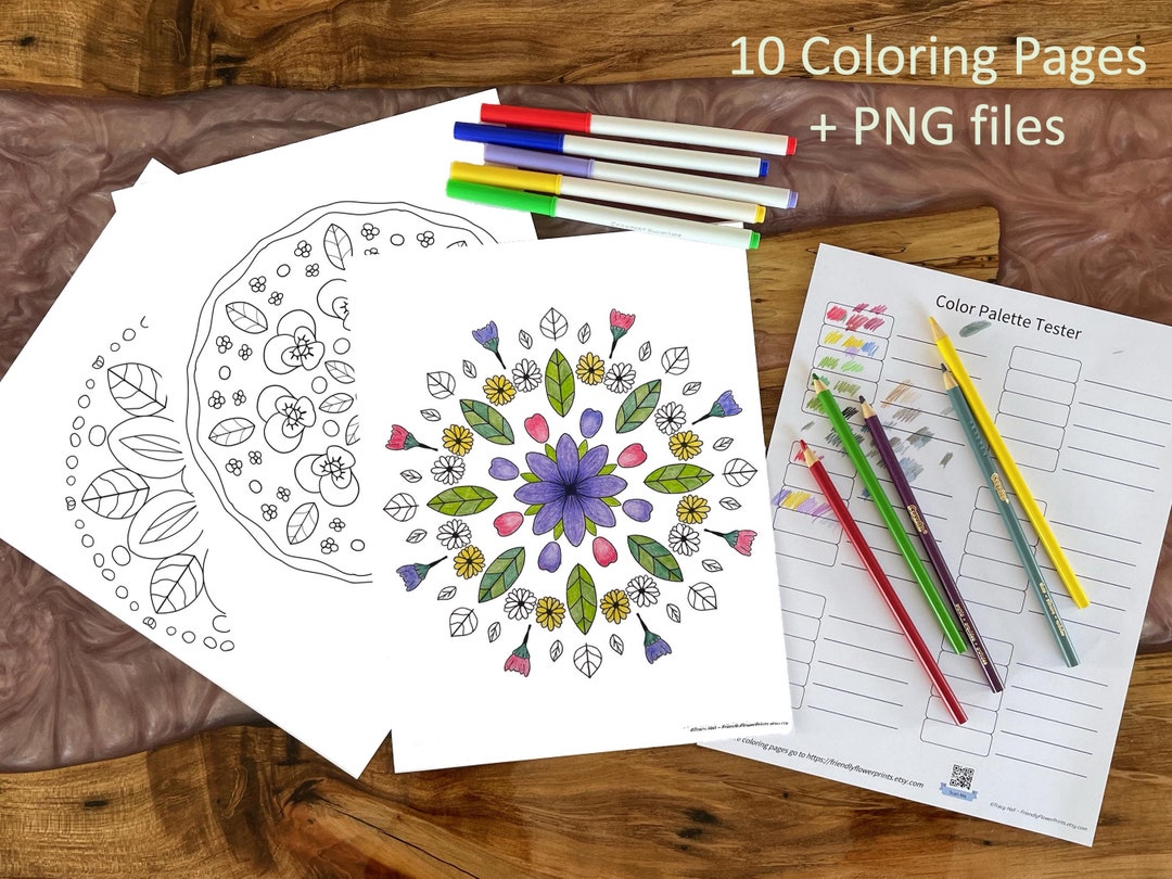 10 Spring Flower Mandala Coloring Pages, Printable PDF, PNG Included - Etsy