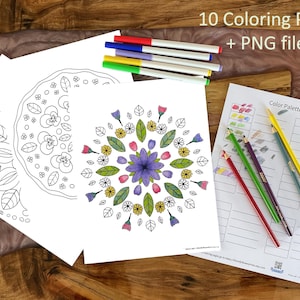 10 Spring Flower Mandala Coloring Pages, Printable PDF, PNG Included - Etsy