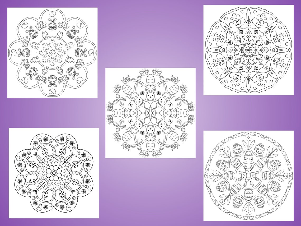 5 Hand Drawn Easter Mandala Coloring Pages Printable PDF PNG - Etsy