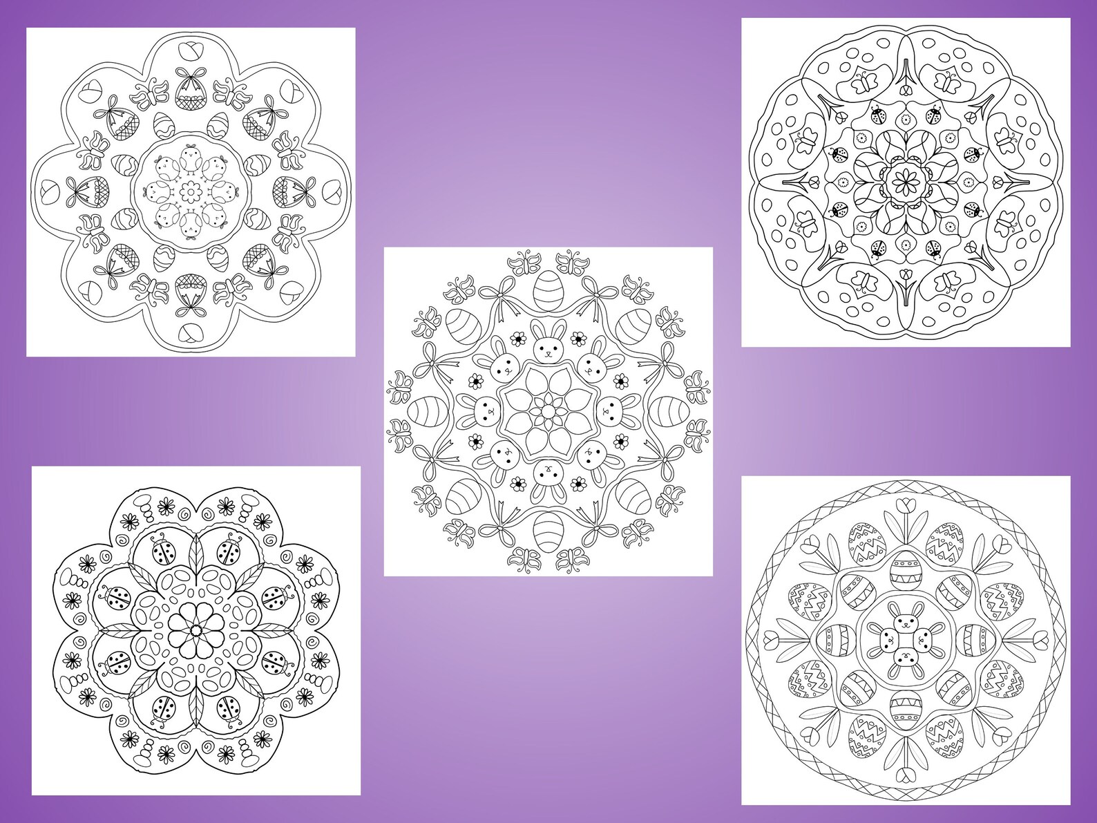 5 Hand Drawn Easter Mandala Coloring Pages, Printable PDF, PNG Included ...