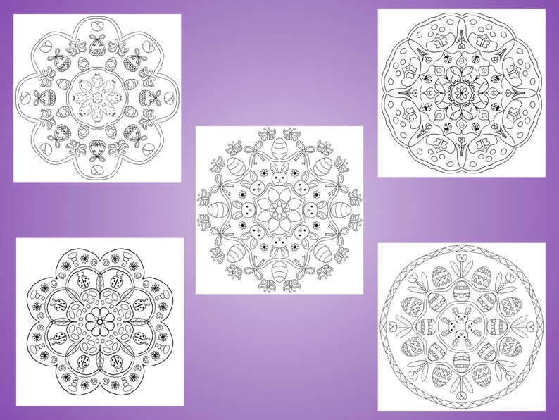 5 Hand Drawn Easter Mandala Coloring Pages Printable PDF PNG - Etsy