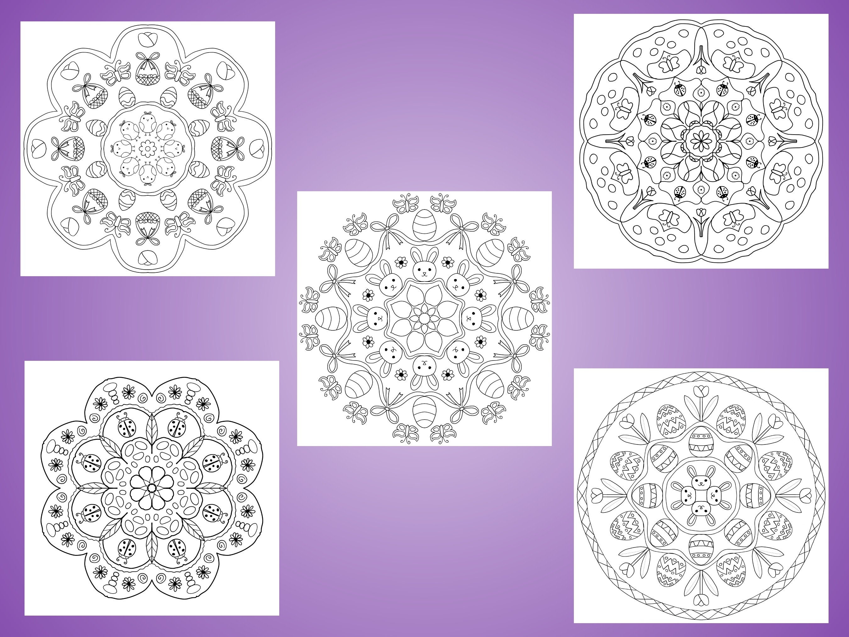 5 Hand Drawn Easter Mandala Coloring Pages Printable PDF PNG - Etsy