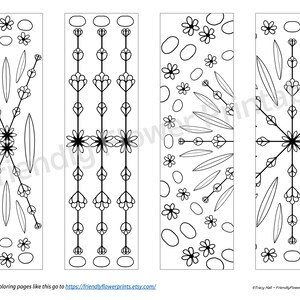 4 Hand Drawn Flower Mandala Bookmarks to Color, Printable PDF Instant ...