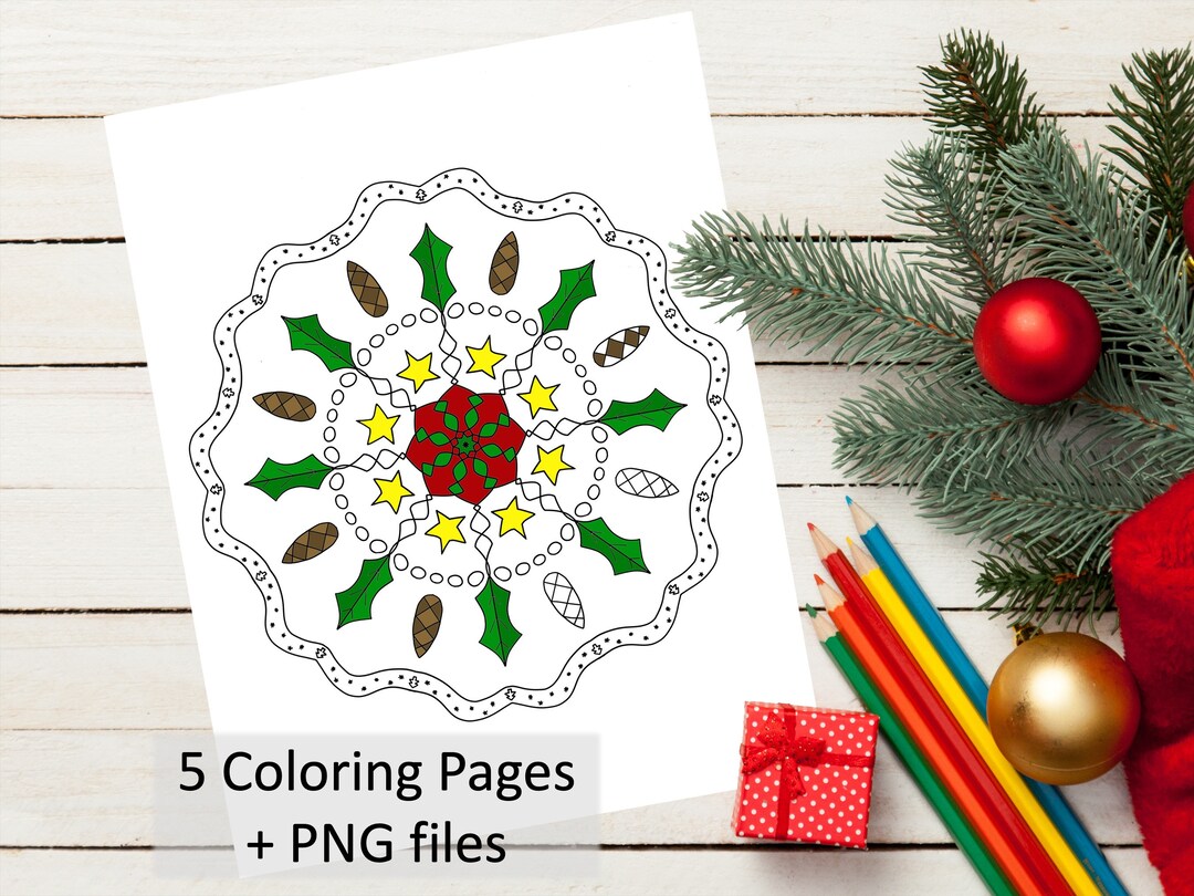 5 Winter Mandala Coloring Pages, Printable PDF, PNG Included - Etsy