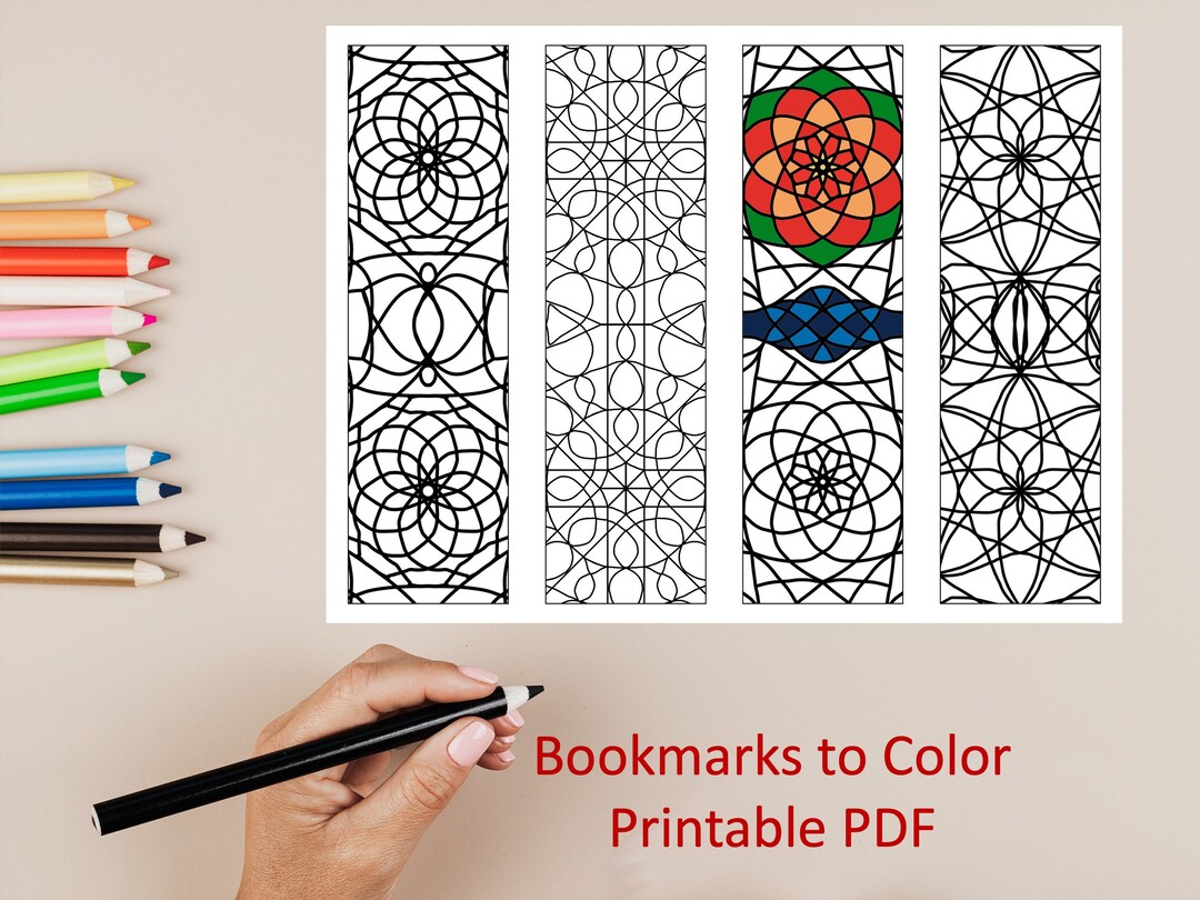4 Geometric Stained-glass Bookmarks to Color, Printable PDF Instant ...