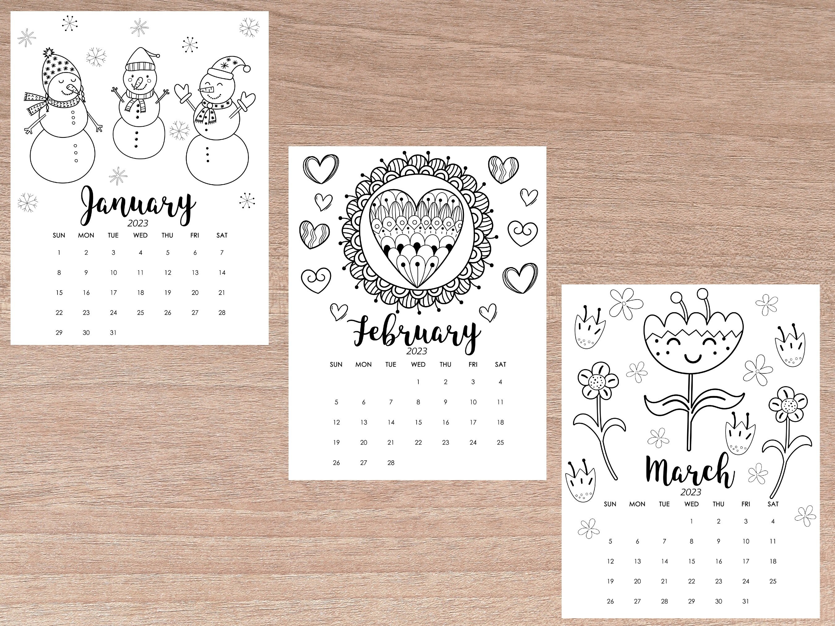 2023 12-month Coloring Calendar, Coloring Pages, Adults & Kids ...