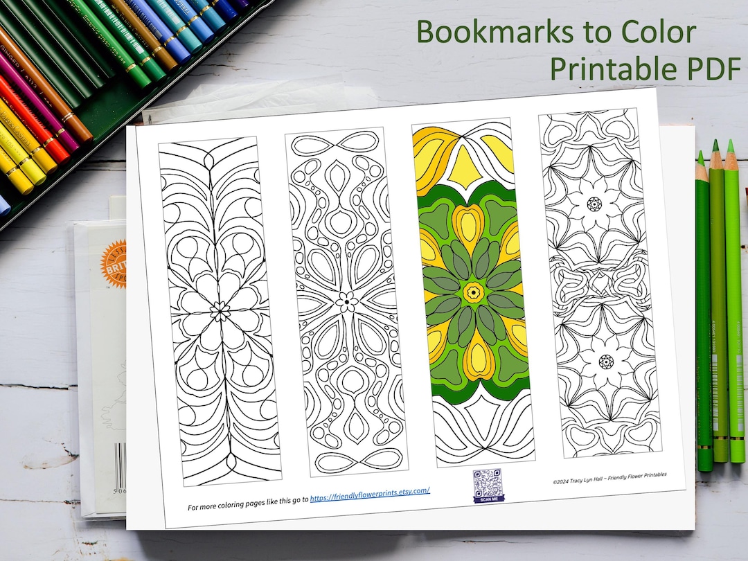 4 Hand Drawn Abstract Flower Mandala Bookmarks to Color, Printable PDF ...