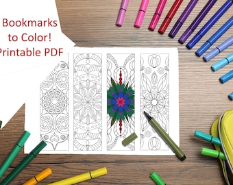 4 Hand Drawn Mandala Bookmarks to Color, Printable PDF Instant Download ...