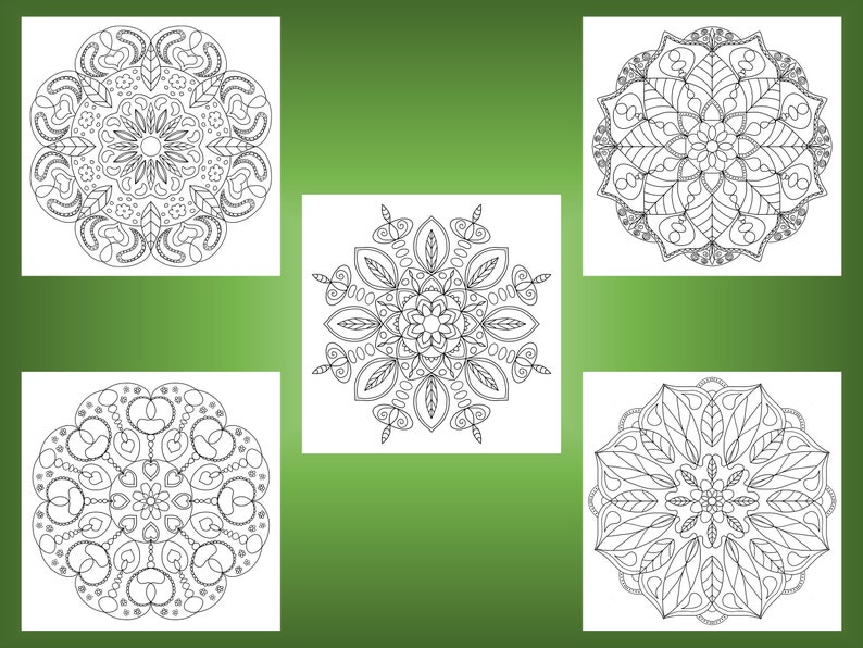 10 Hand Drawn Mandala Coloring Pages, Printable PDF, PNG Included - Etsy