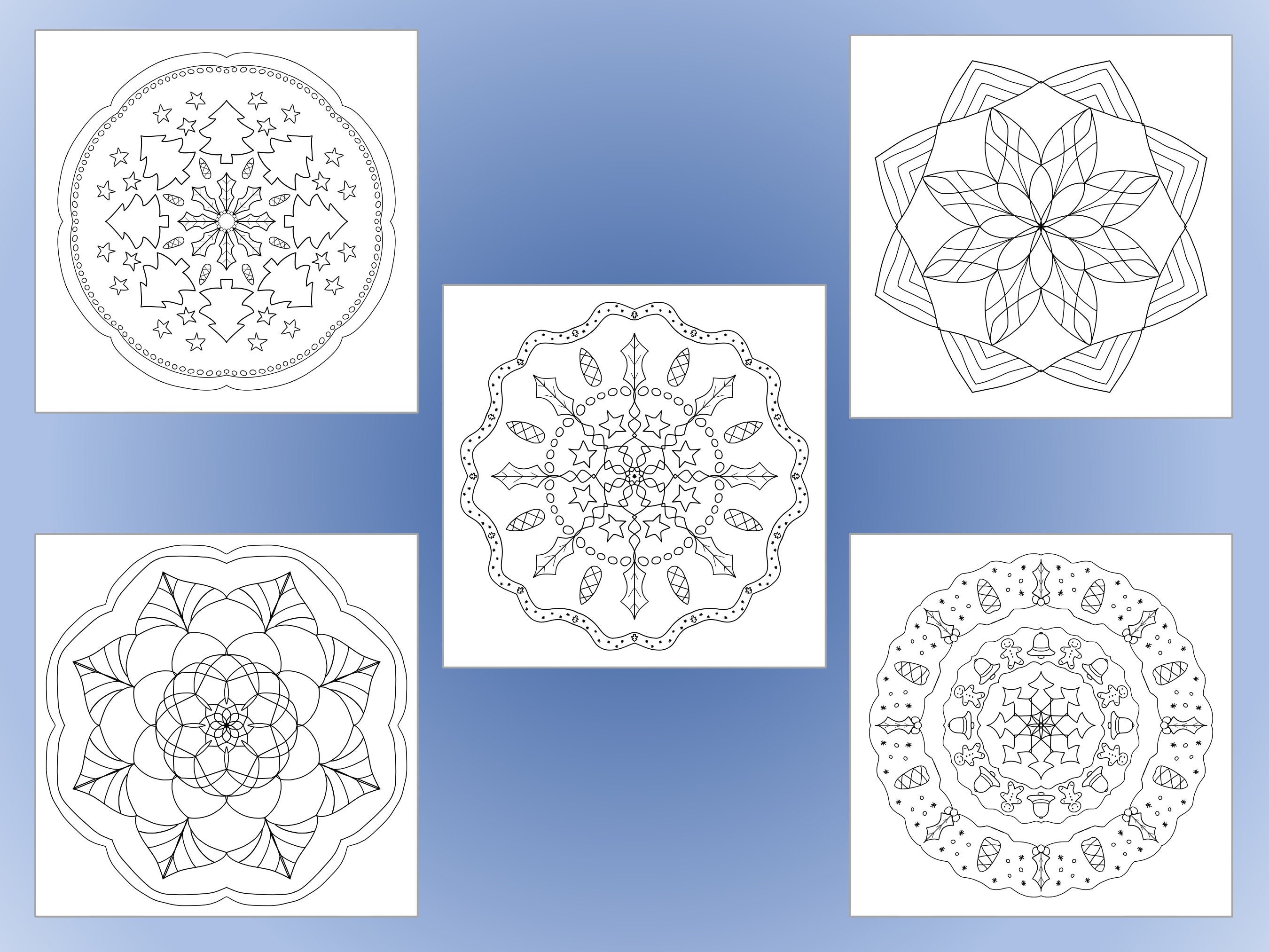 5 Winter Mandala Coloring Pages, Printable PDF, PNG Included - Etsy