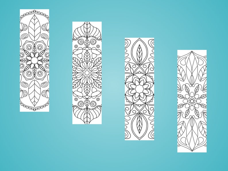 4 Hand Drawn Mandala Bookmarks to Color, Printable PDF Instant Download ...