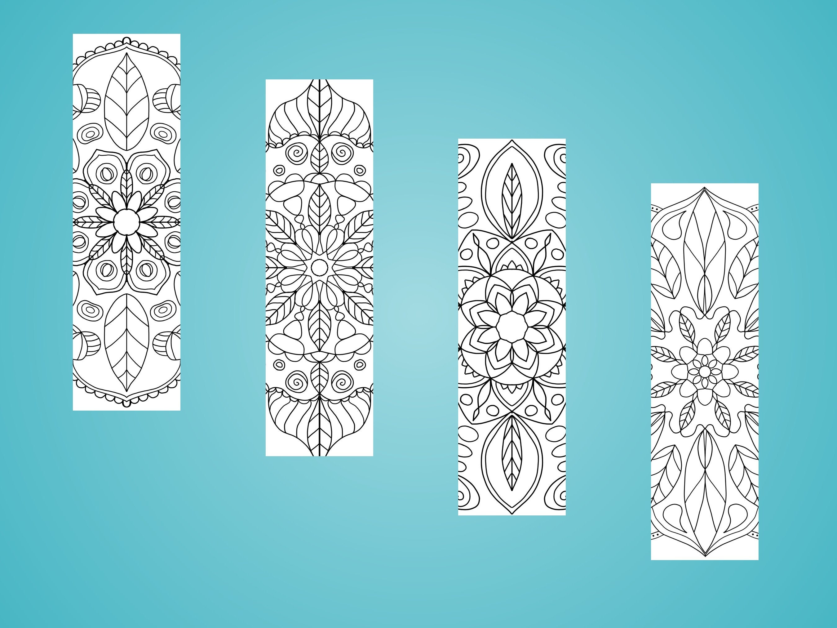 4 Hand Drawn Mandala Bookmarks to Color, Printable PDF Instant Download ...