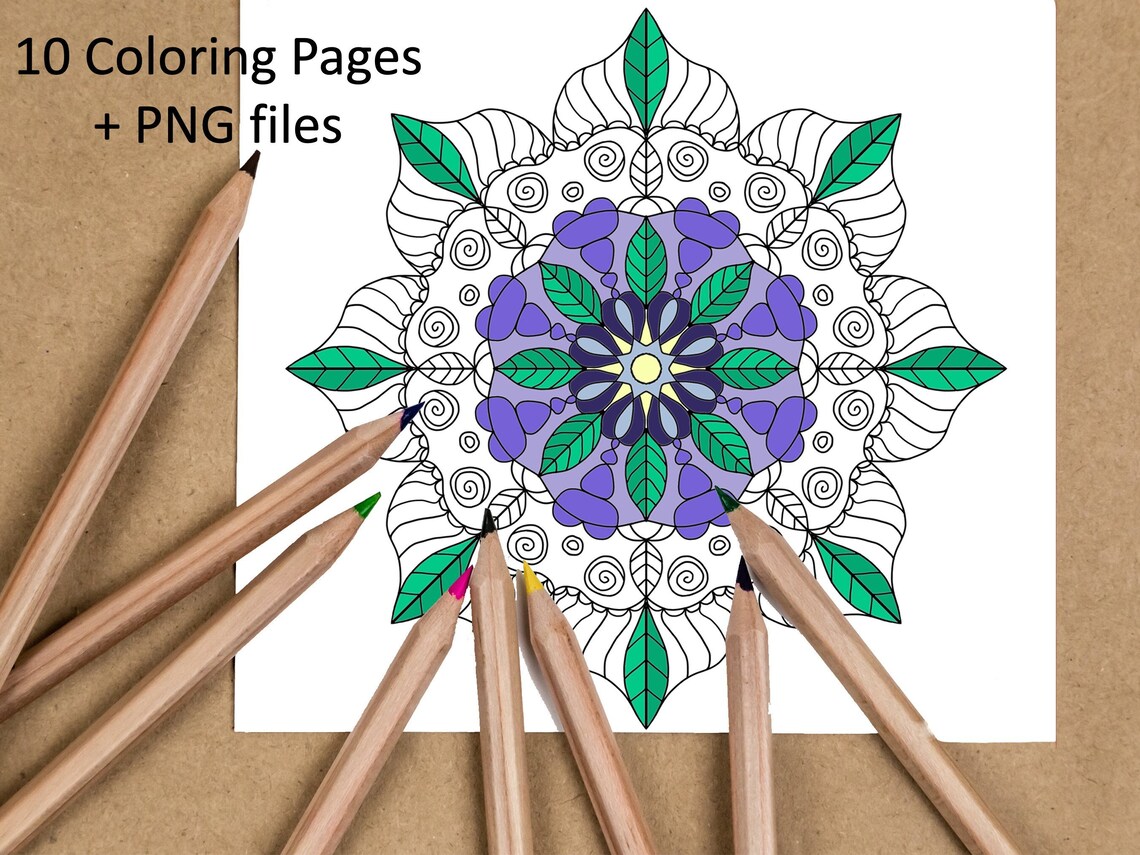 10 Hand Drawn Mandala Coloring Pages, Printable PDF, PNG Included - Etsy