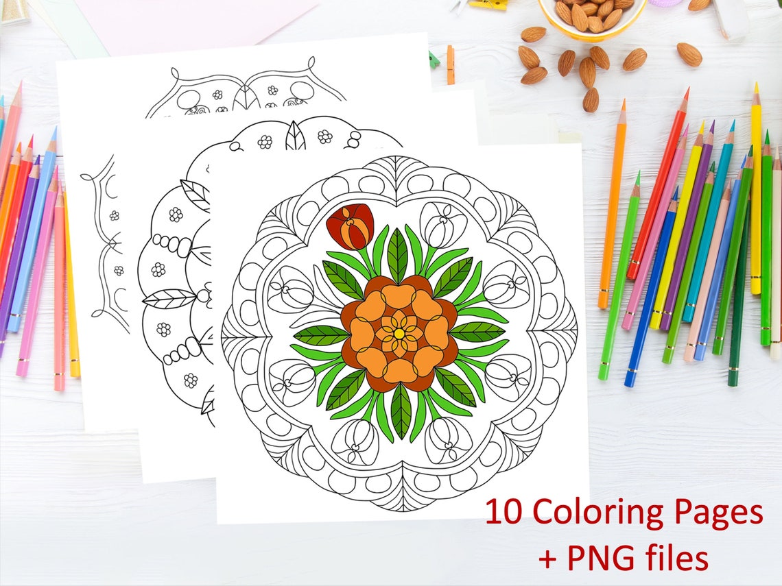 10 Hand Drawn Spring Mandala Coloring Pages, Printable PDF, PNG ...