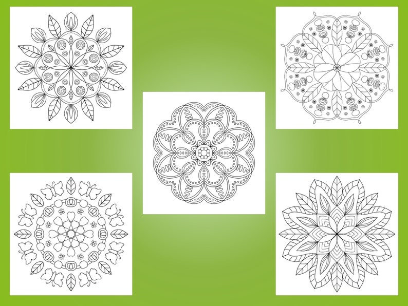 10 Hand Drawn Spring Mandala Coloring Pages, Printable PDF, PNG ...