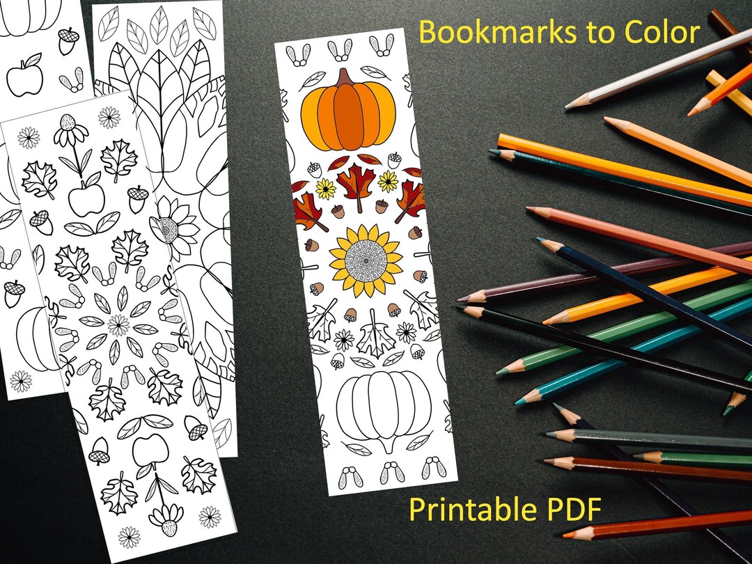 4 Hand Drawn Autumn Mandala Bookmarks to Color, Printable PDF Instant ...