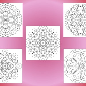 10 Hand Drawn Valentine Hearts Mandala Coloring Pages, Printable PDF ...