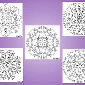 5 Hand Drawn Easter Mandala Coloring Pages, Printable PDF, PNG Included ...