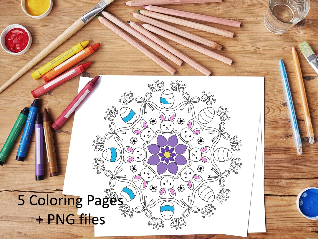 5 Hand Drawn Easter Mandala Coloring Pages Printable PDF PNG - Etsy