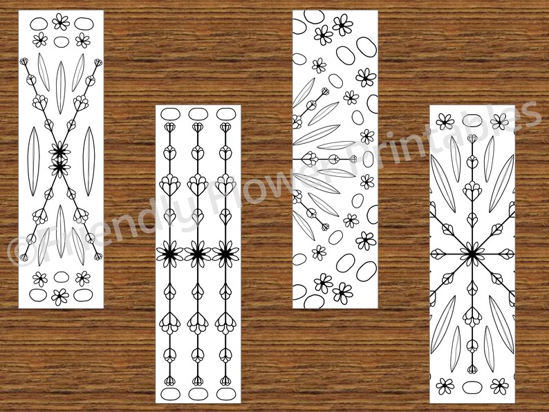 4 Hand Drawn Flower Mandala Bookmarks to Color, Printable PDF Instant ...