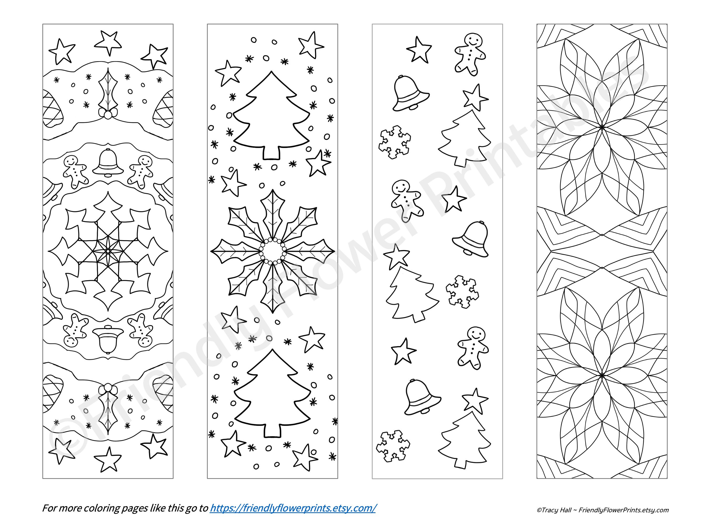 4 Hand Drawn Winter Bookmarks to Color, Printable PDF Instant Download ...