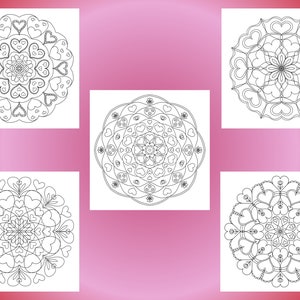 10 Hand Drawn Valentine Hearts Mandala Coloring Pages, Printable PDF ...