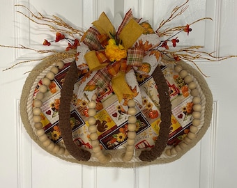 Fall Decor, Fall Pumpkin, Yarn Pumpkin With Fall Leaves, Fall Decor ...