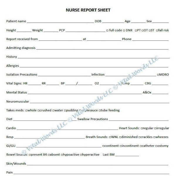Charge Nurse Report Sheets - Etsy