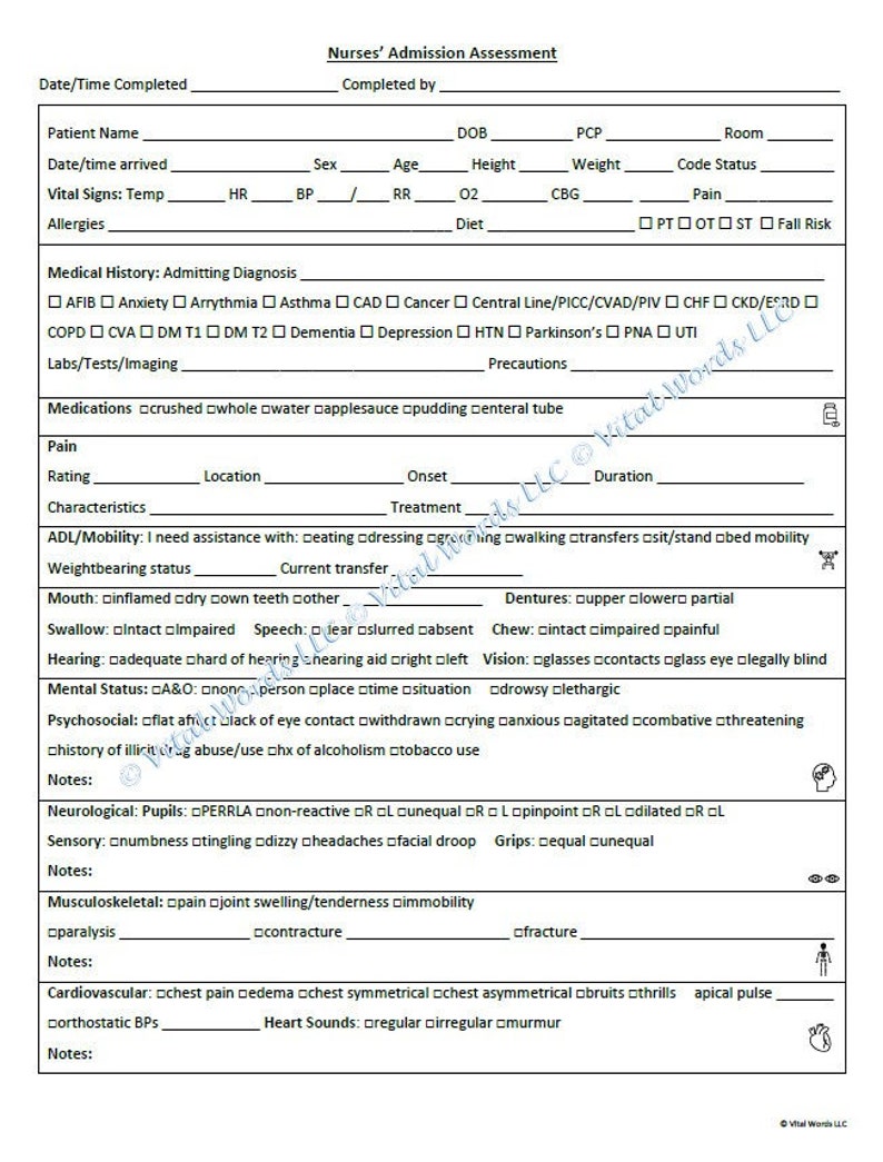 Nurse Head to Toe Admission Assessment (version 3) - Etsy