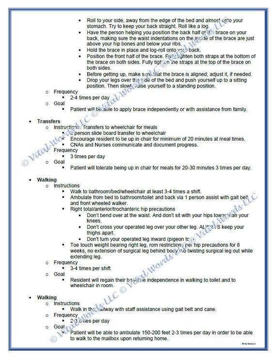 Restorative Nursing Progress Note Template