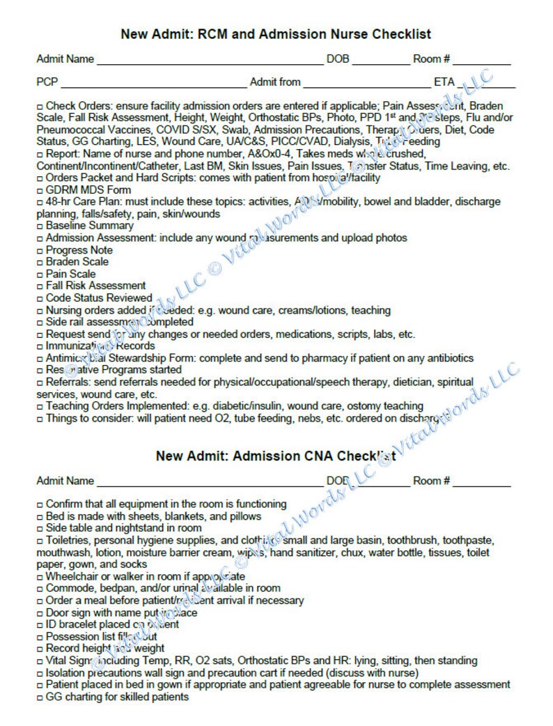 BUNDLE: New Admission Patient/resident Assessments and Documents - Etsy