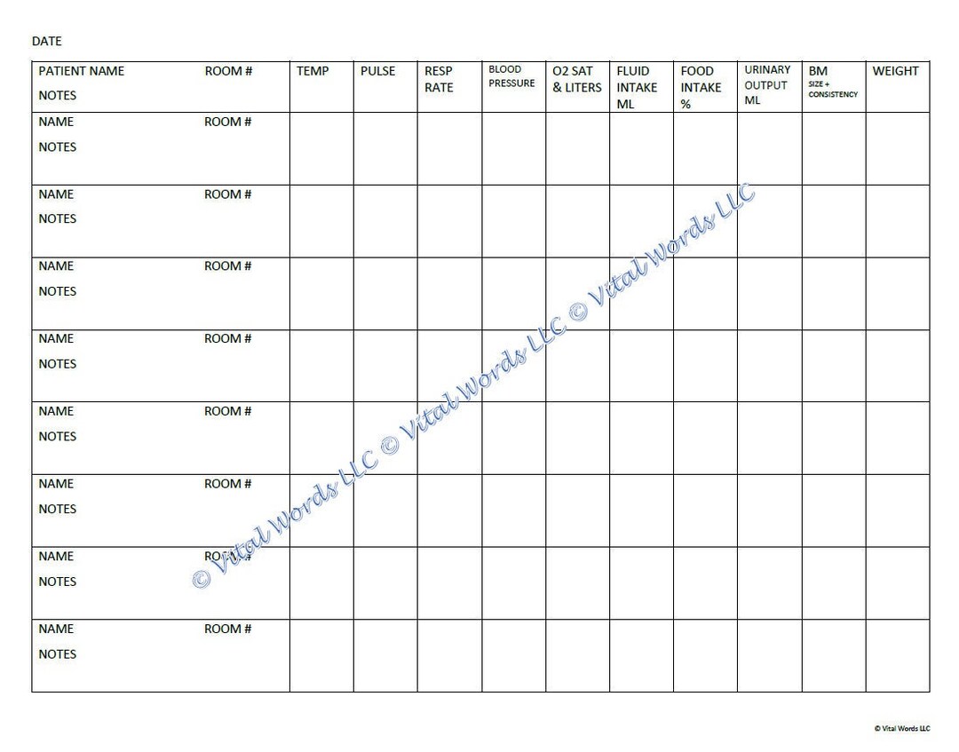 8 Patient Vital Signs and Intake and Output Tracking Sheet for Cnas or ...