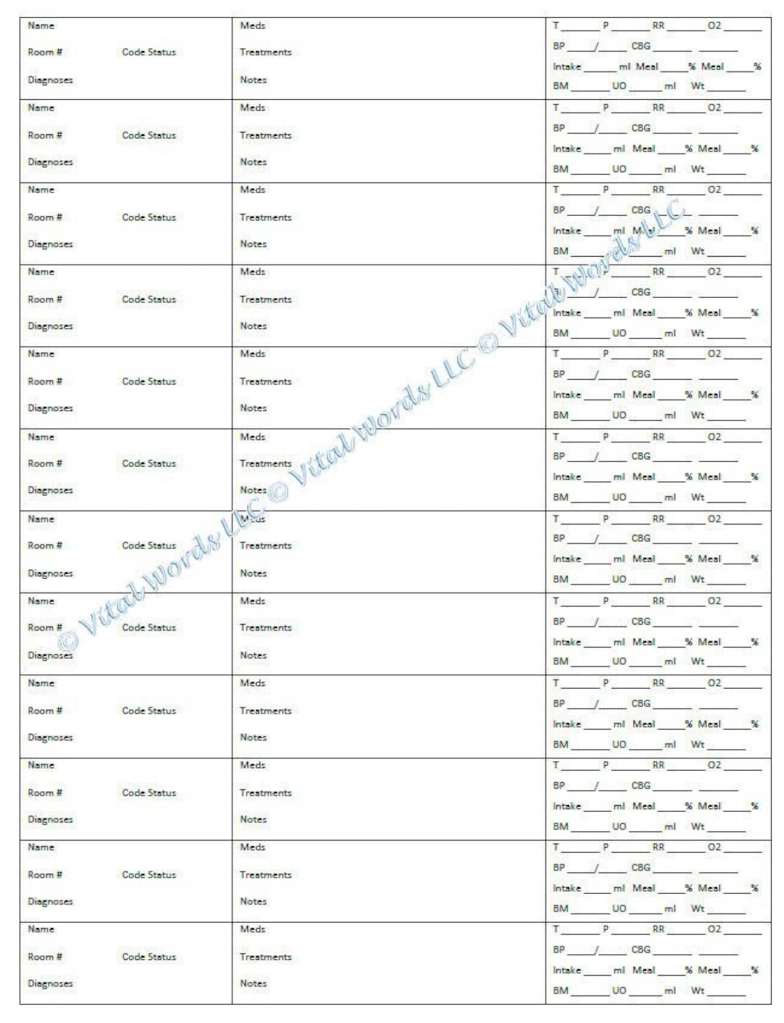 12 Patients/residents Nurse Report Sheet LTC/SNF/ICF (version 1) - Etsy