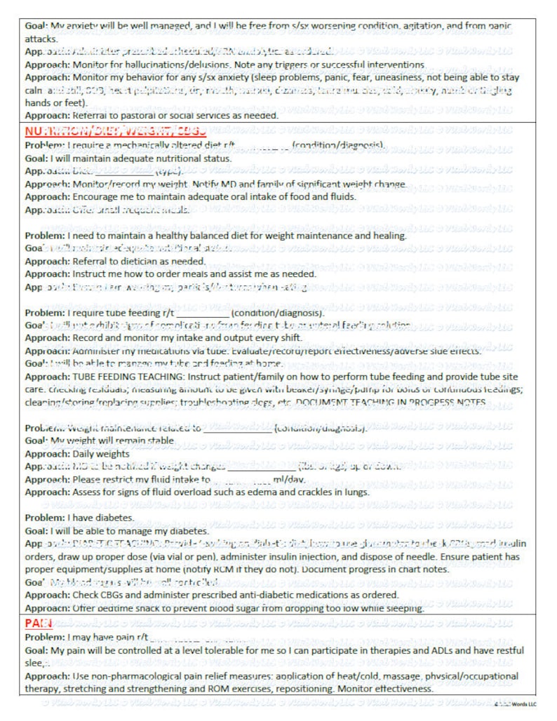 Nursing Basic Care Plan Template for LTC/ICF/SNF - Etsy