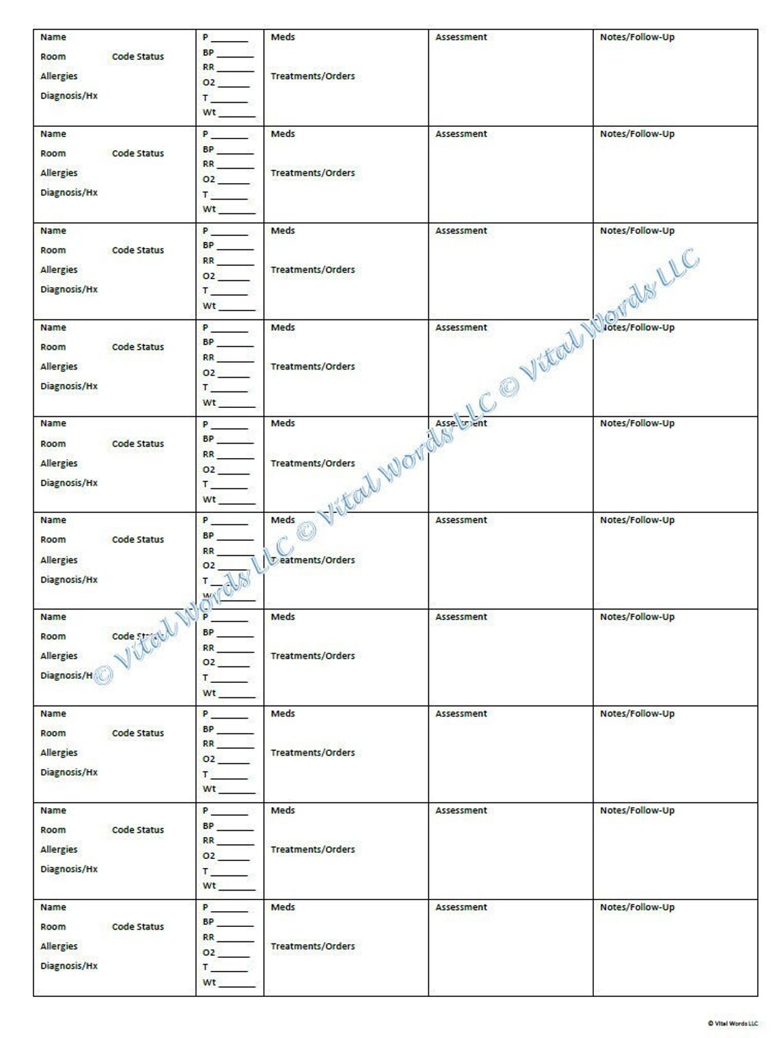 10 Patients/residents Nurse Report Sheet LTC/SNF/ICF (version 2) - Etsy
