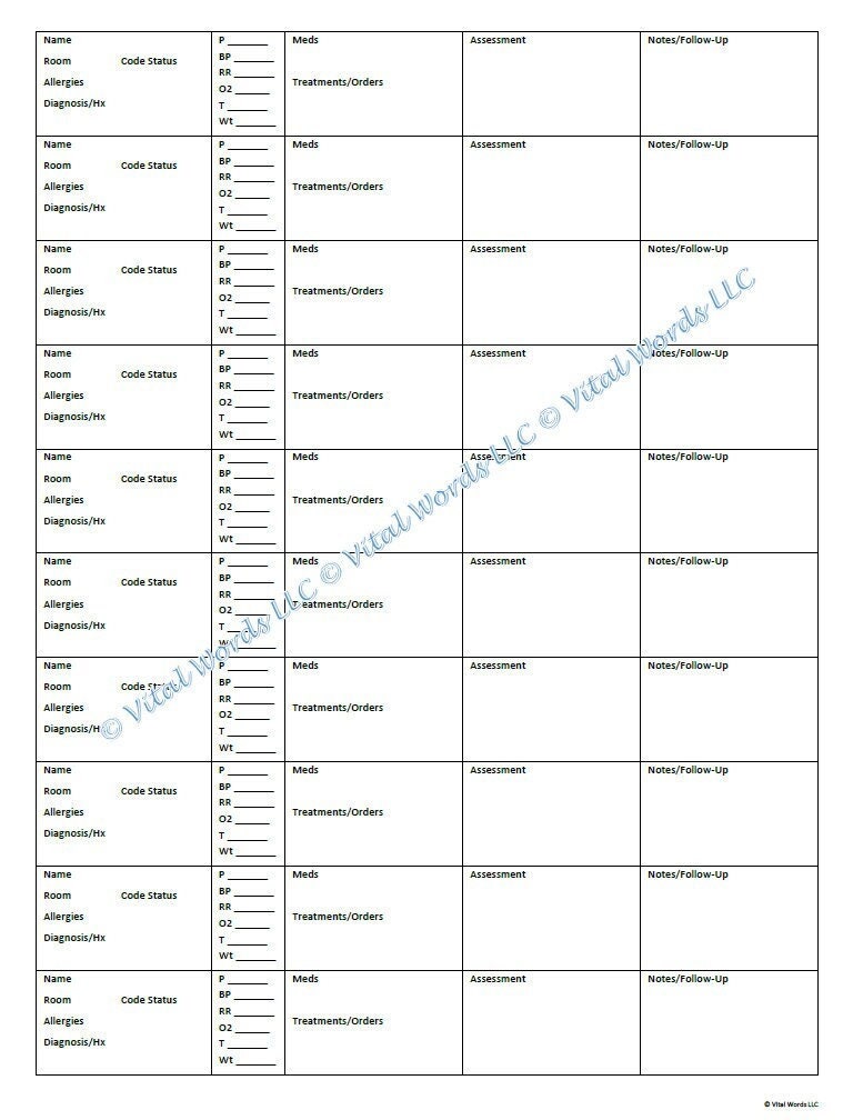 10 Patients/residents Nurse Report Sheet LTC/SNF/ICF (version 2) - Etsy