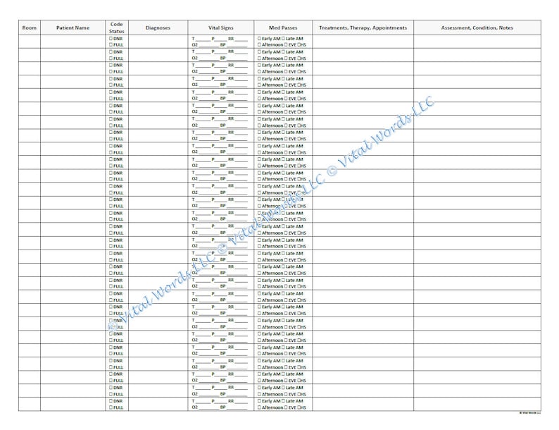 28 Patients/residents Nurse Report Sheet LTC/SNF/ICF (version 2) - Etsy
