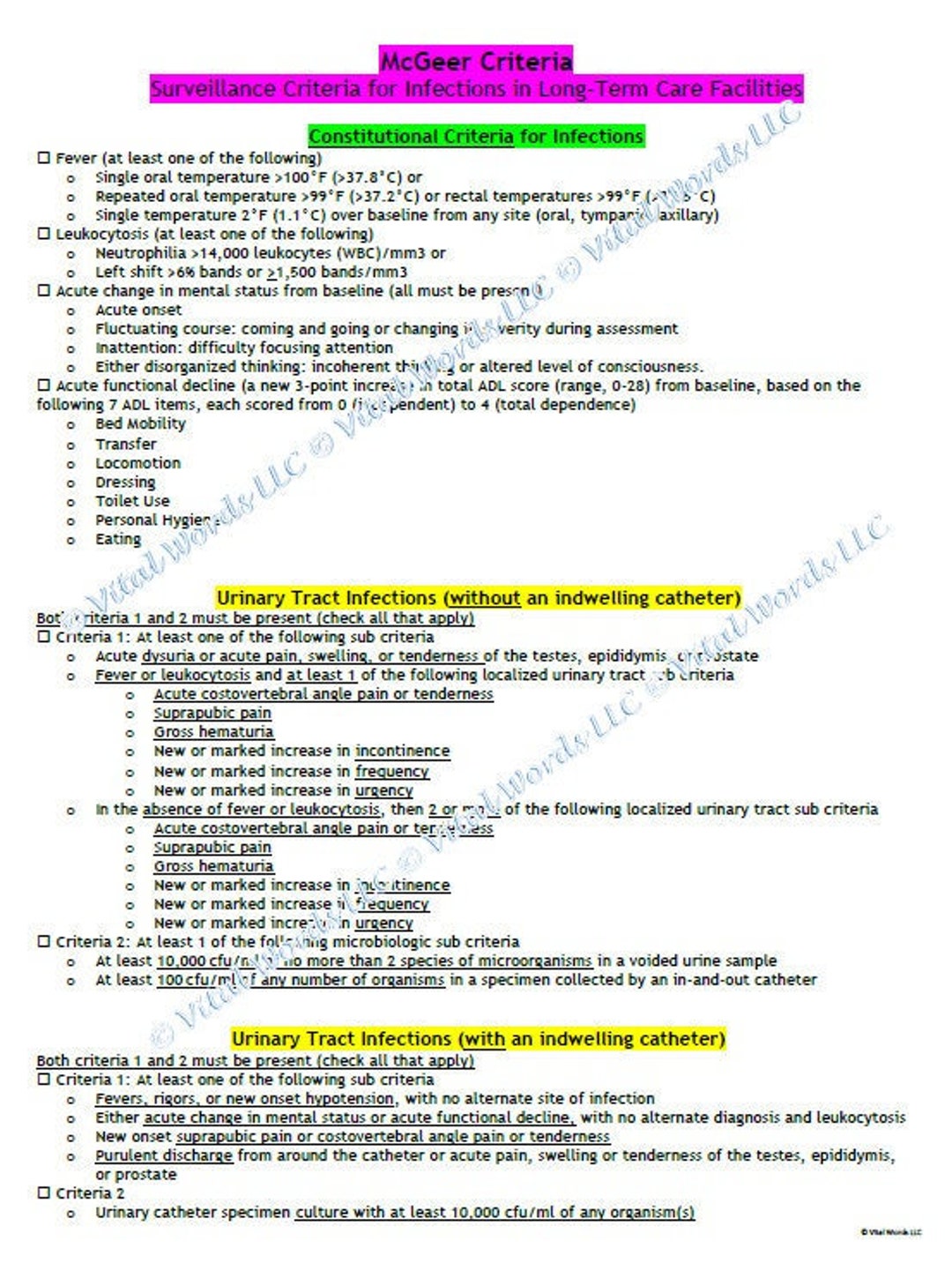 Mcgeer Criteria Infection Surveillance Reference Form - Etsy