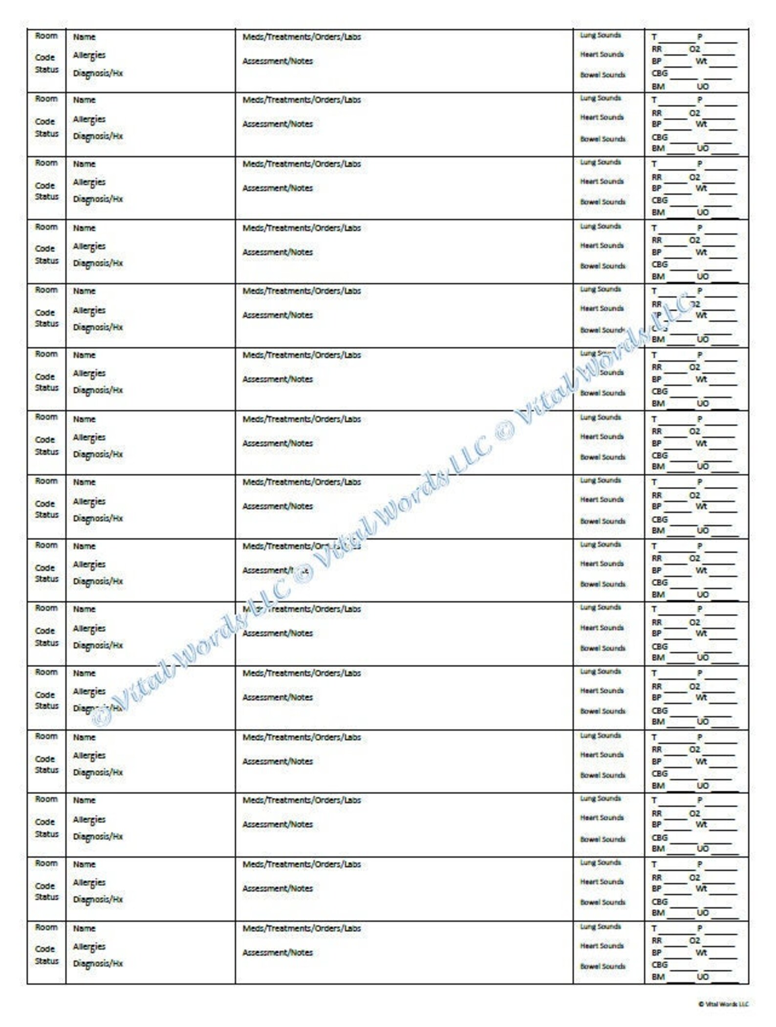 15 Patients/residents Nurse Report Sheet LTC/SNF/ICF (version 2) - Etsy