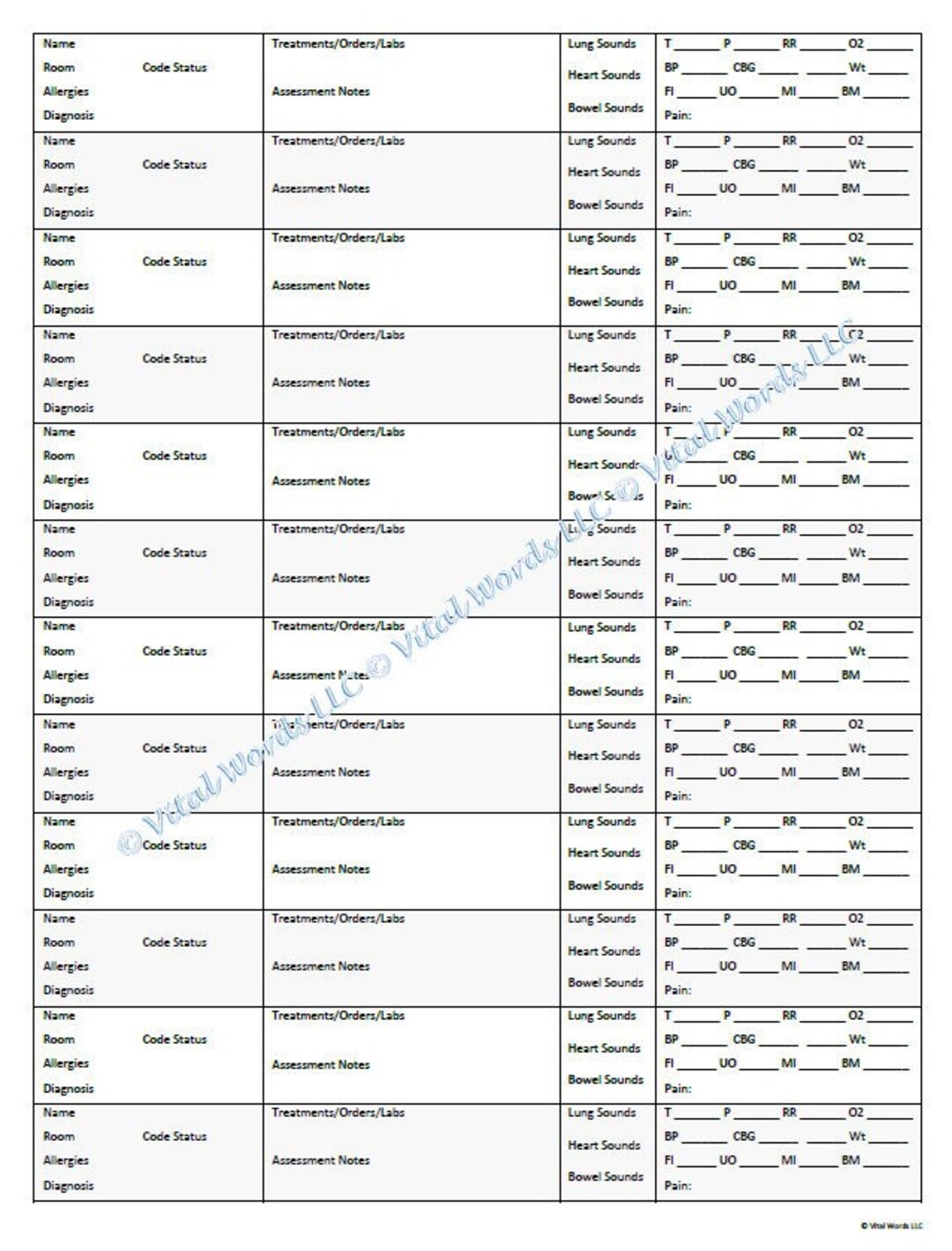 12 Patients/residents Nurse Report Sheet LTC/SNF/ICF (version 2) - Etsy