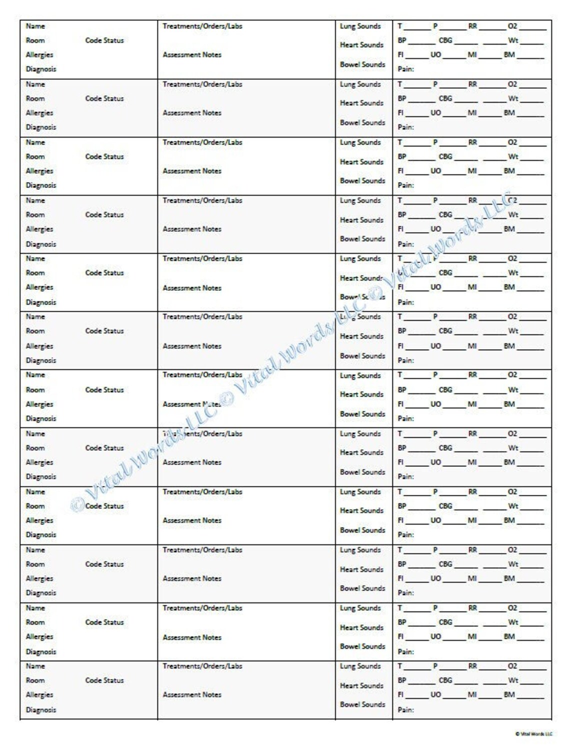 12 Patients/residents Nurse Report Sheet LTC/SNF/ICF (version 2) - Etsy