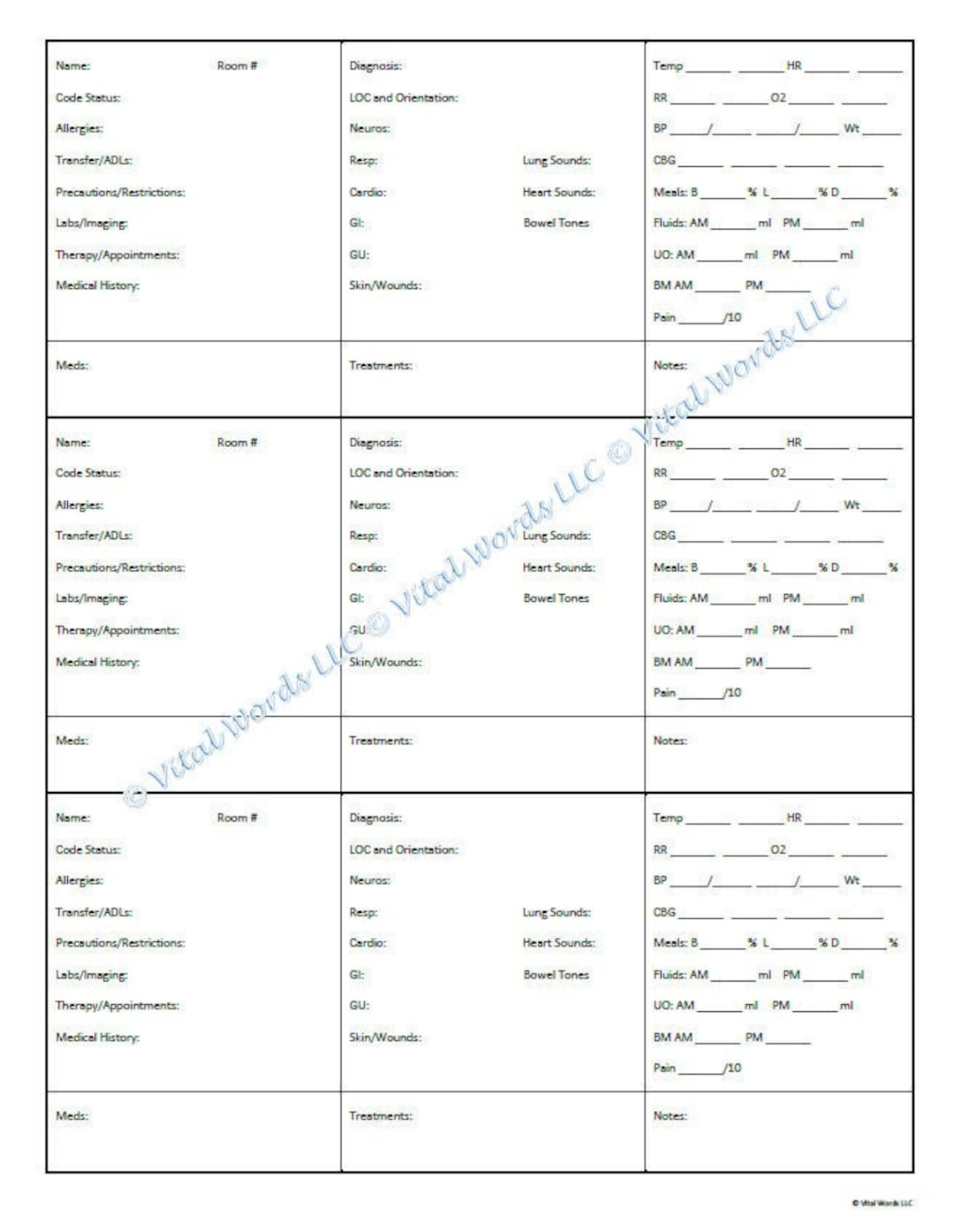 3 Patients/residents Nurse Report Sheet LTC/SNF/ICF (version 2) - Etsy