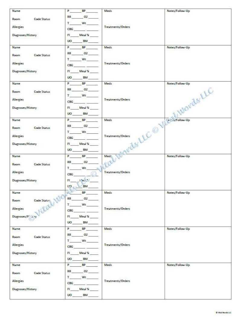 8 Patients/residents Nurse Report Sheet LTC/SNF/ICF - Etsy
